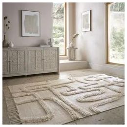 Teppich FLAIR RUGS "Loma", beige (natur), B:120cm H:20mm L:170cm, Baumwolle, Wolle, Teppiche, Teppich, mit Fransen