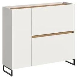 Schuhschrank Inosign "EVRID, Breite 110cm, 1 Tür, 2 Schuhwalzen, inkl. Metall-Kufenfüße", weiß nb, artisan oak nb, B:110cm H:97cm T:32cm, Spanplatte, Schränke, Schuhkommode, Kommode, Sideboard, Garderobenschrank, Flurkommode