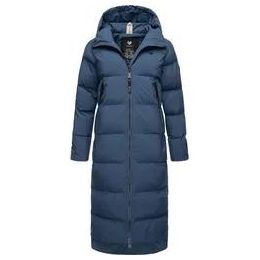 Wintermantel Ragwear "Patrise", Damen, Gr. XL (42), blau (indigo), Außenmaterial: 100% Polyester, Innenfutter: 100% Polyester, Wattierung: 100% Polyester, bequem wadenlang, hoch geschlossener Ausschnitt, Ärmel ohne Ärmelschlitz normaler Saum, Mäntel, Extralanger Damen Winter Steppmantel mit Gehschlitzen