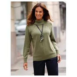 Rollkragenpullover Inspirationen "Rollkragen-Pullover", Damen, Gr. 50, grün (oliv, meliert), 100% Baumwolle, meliert, unifarben, Pullover