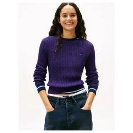 Strickpullover Tommy Jeans "TJW CABLE ESSENTIAL SWEATER", Damen, Gr. L (40), nocturnal lila, Strick, Obermaterial: 100% Baumwolle, unifarben, normal, Rundhals, Pullover, mit Zopfmuster