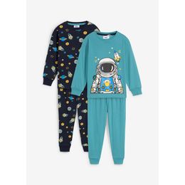 bonprix Pyjama aus reiner Bio-Baumwolle (4-tlg. Set), blau, mit Baumwolle