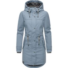 Regenjacke PEAK TIME "L60042", Damen, Gr. M (38), blau (rauchblau), Obermaterial: 100% Polyurethan, Futter 1: 100% Polyester, Futter 2: 60% Baumwolle, 40% Polyester, Wattierung: 100% Polyester, tailliert ca. Mitte Oberschenkel, Ärmel ohne Ärmelschlitz normaler Saum, Jacken, stylisch taillierter Regenmantel für Damen, Topseller