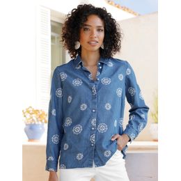 Heine Damen Hemdbluse, Blau, Gr. 36, Blusen langarm, 100% Baumwolle