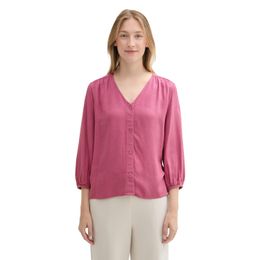 Klassische Bluse Tom Tailor, Damen, Gr. 40, pink (pink velvet melange), Web, Obermaterial: 100% Viskose, meliert, regular fit taillenbedeckt, V-Ausschnitt, elastischer Bund, Blusen, in Melange-Optik