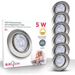 B.K.LICHT LED Einbauleuchte "6er Set Einbaustrahler, Dimmbar, Schwenkbar, LED Einbauspots", silber (silberfarben), 6, Ø 8,6cm, 6 Stk., Leuchten, 3.000K, 400Lm, 5,5W, Kunststoff, 8,6 x 7 cm, Nickel, LED Einbaustrahler LED Deckeneinbaustrahler