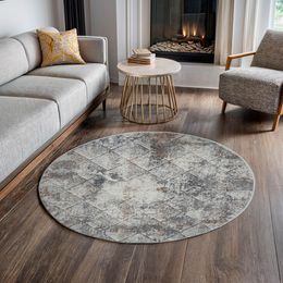 Teppich OTTO HOME "Micah", beige (creme), B:120cm H:8mm L:120cm Ø:120cm, Polyester, Teppiche, Kurzflor, modernes Design, pflegeleicht, Wohnzimmer