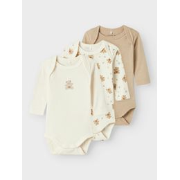 Body name it "NBNBODY 3P LS JET STREAM BEAR NOOS", Baby, Gr. 68, N-Gr, grün (jet stream), Sweatware, Obermaterial: 100% Baumwolle, Bodys