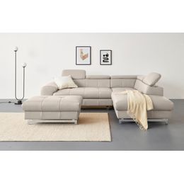 Ecksofa COTTA "Chef L-Form", beige (sand), B:257cm H:72cm T:206cm, Luxus-Microfaser (100% Polyester);Kunstleder Softlux;Leder Advantage (abgedecktes Spalt-Rindsleder), R&uuml;ckseite mit schwarzem Spannstoff bezogen;NaturLEDER (echtes Rindsleder), R&uuml;ckseite mit schwarzem Spannstoff bezogen, Sofas, Ecksofa, mit Kopfteilverstellung, edle Metallkufen, wahlweise mit Bettfunktion