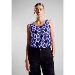 Shirttop Street One, Damen, Gr. 36, blau (violet blau), Web, Obermaterial: 95% Viskose, 5% Elasthan, bedruckt, regular fit taillenbedeckt, V-Ausschnitt, Tops, mit All-Over Print