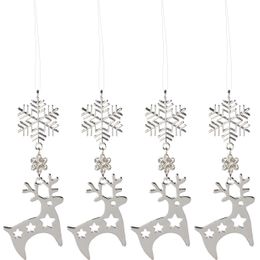 Baumbehang CREATIV DECO "Schneeflocke & Rentier, Weihnachtsdeko, Christbaumschmuck", silber (silberfarben), B:3,5cm H:9,5cm, Metall, Dekohänger, mit liebevollen Details