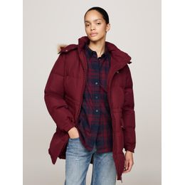 Steppjacke Tommy Jeans "TJW MIDI ALASKA FAUX FUR", Damen, Gr. M (38), rot (deep rouge), Web, Obermaterial: 100% Polyester. Futter: 100% Polyester, unifarben, normal hüftbedeckend, Bündchen mit Klettverschluss, Jacken, mit Fellimitat