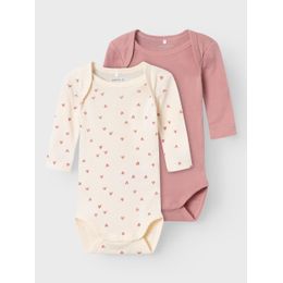 Body name it "NBFBODY 2P LS BUTTERCREAM HEARTS NOOS", Damen, Gr. 56, N-Gr, beige (buttercream), Rippstrick, Obermaterial: 100% Baumwolle, bedruckt, regular fit, Rundhals, Bodys