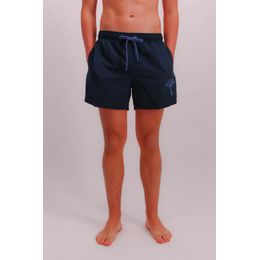 JOOP! Badeshorts JOOP "Solid", Herren, Gr. L, N-Gr, blau (schwarz sapphire), Microfaser, Obermaterial: 100% Polyester, unifarben, Badehosen, Cornflower-Logo, kurze Seitenschlitze
