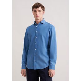 Jeanshemd Seidensticker, Herren, Gr. S (37), normale Ärmellängen, blau, 100% Baumwolle, unifarben, slim fit, 2-Knopf-Manschette, Hemden, Slim 1/1 Kentkragen Denim
