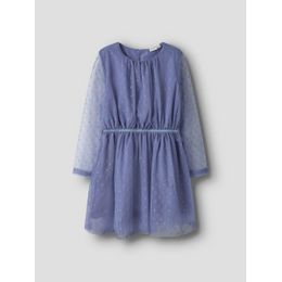 Minikleid name it "NKFVABOS LS DRESS NOOS", Mädchen, Gr. 152, N-Gr, blau ice (blank), Web, Obermaterial: 100% Polyester, tiefer Rundhals, Kleider