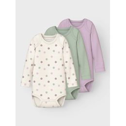 Body name it "NBFBODY 3P LS JET STREAM DOT NOOS", Baby, Gr. 56, N-Gr, grün (jet stream), Sweatware, Obermaterial: 100% Baumwolle, bedruckt, regular fit, Bodys