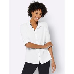 Hemdbluse Casual Looks, Damen, Gr. 40, wei&szlig;, 100% Baumwolle, unifarben, V-Ausschnitt, Blusen Hemdbluse