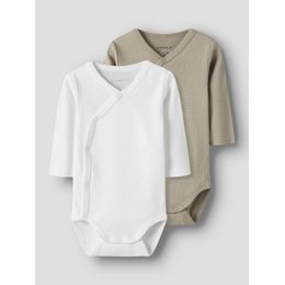 Body name it "NBNBODY 2P LS WRAP SOLID NOOS", Baby, Gr. 50, N-Gr, weiß (pure cashmere pack:w, hellweiß), Sweatware, Obermaterial: 100% Baumwolle, unifarben, regular fit, Rundhals, Bodys