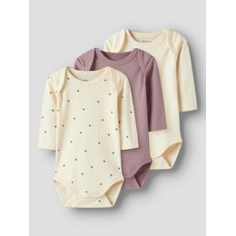 Body name it "NBFBODY 3P LS HEART NOOS", Jungen, Gr. 50, N-Gr, summer sand pack:w, summer sand, deauville mauve, Sweatware, Obermaterial: 100% Baumwolle, unifarben, regular fit, Rundhals, Bodys