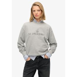Sweatshirt Superdry "BRITISH DESIGN RELAXED CREW", Damen, Gr. L, grau (grau marl), Sweatware, Obermaterial: 100% Seide, meliert, relaxed fit, Rundhals, Sweatshirts
