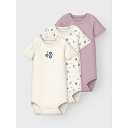 Body name it "NBFBODY 3P SS JET STREAM FLOWER NOOS", Baby, Gr. 56, N-Gr, grün (jet stream), Sweatware, Obermaterial: 100% Baumwolle, bedruckt, regular fit, Bodys