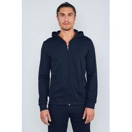 JOOP! Kapuzensweatjacke JOOP "Leisure", Herren, Gr. L, blau (navy), Steppware, Obermaterial: 95% Baumwolle, 4% Elasthan, 1% sonstige Fasern, Basic hüftbedeckend, ohne Ausschnitt, angesetztes Bündchen, Sweatjacken, mit trendiger Kapuze