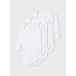 Body name it "NBNBODY 3P LS SOLID NOOS", Baby, Gr. 50, N-Gr, weiß (hellweiß), Sweatware, Obermaterial: 100% Baumwolle, unifarben, regular fit, Rundhals, Bodys