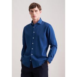 Jeanshemd Seidensticker, Herren, Gr. M39, normale Ärmellängen, blau, 100% Baumwolle, unifarben, regular fit, 2-Knopf-Manschette, Hemden Jeanshemd, Regular 1/1 Kentkragen Denim