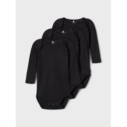Body name it "NBNBODY 3P LS SOLID NOOS", Baby, Gr. 50, N-Gr, schwarz, Sweatware, Obermaterial: 100% Baumwolle, unifarben, regular fit, Rundhals, Bodys