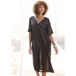 Longtunika Lascana, Damen, Gr. 34, schwarz, Chiffon, Obermaterial: 100% Polyester, leicht transparent, unifarben, figurumspielend kniebedeckend, tiefer V-Ausschnitt, Tuniken Longtunika, aus leichter Chiffonware, Strandtunika