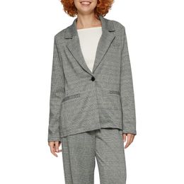 Longblazer QS, Damen, Gr. 36, grau (grau, schwarz), Web, Obermaterial: 86% Polyester, 12% Viskose, 2% Elasthan, kariert, regular fit Po-bedeckend, tiefer V-Ausschnitt, Blazer, in karierter Optik