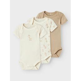 Body name it "NBNBODY 3P SS JET STREAM GIRAFFE NOOS", Baby, Gr. 68, N-Gr, grün (jet stream), Sweatware, Obermaterial: 100% Baumwolle, bedruckt, regular fit, Rundhals, Bodys
