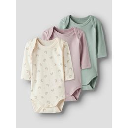 Body name it "NBFBODY 3P LS JET RAINBOW NOOS", Baby, Gr. 50, N-Gr, lila (jet stream pack:w, burnished lila, jadeite), Sweatware, Obermaterial: 100% Baumwolle, bedruckt, regular fit, Rundhals, Bodys