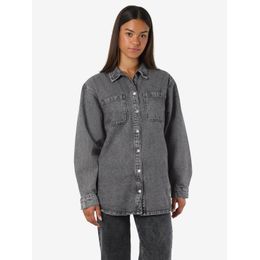 Jeansjacke Noisy may "NMALVA L/S DNM SHACKET AZ450MG NOOS", Damen, Gr. S, blau (medium grau denim), Denim/Jeans, Obermaterial: 100% Baumwolle, unifarben, Po-bedeckend, Jacken