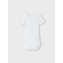 Body name it "NBNBODY 3P SS SOLID WHITE 4 NOOS", Baby, Gr. 56, N-Gr, weiß (hellweiß), Sweatware, Obermaterial: 100% Baumwolle, bedruckt, regular fit, Rundhals, Bodys