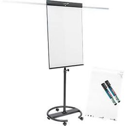 Mobiles Flipchart Legamaster Sketch Pro, magnetische Tafel, höhenverstellbar, 2 Seitenarme, Rundfuß, inkl. Starterset, B 680 x H 1050 mm, schwarz-weiß