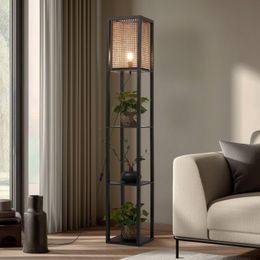 LINDBY Stehleuchte Birta, schwarz/natur, Regal, Rattan