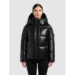 Steppjacke Khujo "DEVINA2 SHINY", Damen, Gr. M (38), schwarz, Steppware, Obermaterial: 100% Polyester. Futter: 100% Nylon. Wattierung: 100% Polyester, glänzend, unifarben, hüftlang, Jacken, abnehmbare Kapuze, Windschutzblende mit Magnetverschluss