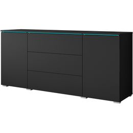 Sideboard Inosign "VERA, grifflos", schwarz (graphit schwarz matt), B:150cm H:67,9cm T:39,5cm, Sideboards, verstellbare Einlegeböden, Wahlweise mit oder ohne Beleuchtung