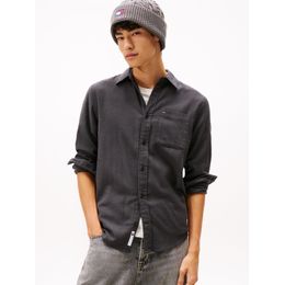 Flanellhemd Tommy Jeans "TJM FLANNEL", Herren, Gr. L, N-Gr, schwarz, Flanell, Obermaterial: 100% Baumwolle, regular fit, 2-Knopf-Manschette, Hemden, regular fit, Langarmhemd, halbgespreizter Kragen