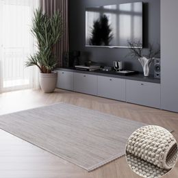Teppich OTTO HOME "Vals", grau (hellgrau, beige, creme), B:200cm H:7mm L:290cm, Polyester, Teppiche, Uni Farben, meliert, Sisal-Optik, auch in rund erhältlich, mit Fransen