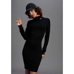 Strickkleid Bruno Banani, Damen, Gr. 34, N-Gr, schwarz, weiß, Strick, Obermaterial: 70% Viskose, 30% Polyamid, unifarben, Basic, figurbetont mini, Kleider, mit edlem Kontraststreifen