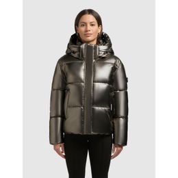 Steppjacke Khujo "DEVINA2 SHINY", Damen, Gr. L (40), mud braun, Steppware, Obermaterial: 100% Polyester. Futter: 100% Nylon. Wattierung: 100% Polyester, glänzend, unifarben, hüftlang, Jacken, abnehmbare Kapuze, Windschutzblende mit Magnetverschluss