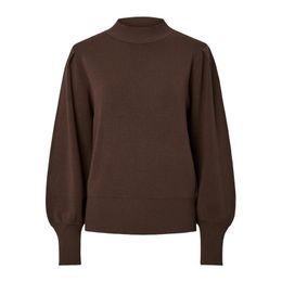 Strickpullover Y.A.S "YASFONNY LS KNIT PULLOVER S. NOOS", Damen, Gr. L, braun (chocolate braun), Strick, Obermaterial: 72% Viskose, 28% Polyester, unifarben, regular fit kurz, hoch geschlossener Ausschnitt, Rippbündchen, Pullover