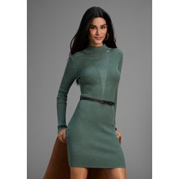 Strickkleid Bruno Banani, Damen, Gr. 34, N-Gr, graugrün, Obermaterial: 70% Viskose, 30% Polyamid, Mesh, unifarben, Kleider, mit sexy Mesh-Einsatz