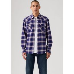 Levi's Flanellhemd LEVI'S "BARSTOW WESTERN STANDARD", Herren, Gr. L, N-Gr, hawley plaid blau de, Flanell, Obermaterial: 99% Baumwolle, 1% metallisierte Fasern, Basic, normal, 2-Knopf-Manschette mit Druckknöpfen, Hemden, in verschiedenen Karo-Dessins