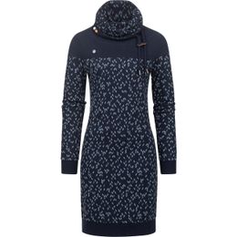 Sweatkleid Ragwear "Chloe Dress", Damen, Gr. M (38), Normalgrößen, blau (dunkelblau), 70% Baumwolle, 30% Polyester, tailliert ca. Mitte Oberschenkel, hoch geschlossener Ausschnitt, Ärmel ohne Ärmelschlitz Rippstrickbündchen, Kleider, stylisches Langarmkleid mit Ethnomuster