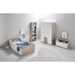 Jugendzimmer-Set Home Affaire "Kinderzimmer-Set »Rieke« 4-teilig", weiß (eiche, sand, nachbildung, weiß), ohne Matratze, B/H: 90cm x 200cm, Holzwerkstoff, Schlafzimmermöbel-Sets, Farblich abgestimmte Möbelserie