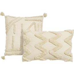 Dekokissen "Marusha", beige (creme, gemustert), 2 Stk., Baumwolle, LeGer Home by Lena Gercke, Dekokissen_Sitzkissen_Kissenhüllen, Kissenhüllen, 2 Stück, ohne Füllung, mit getuftetem Muster